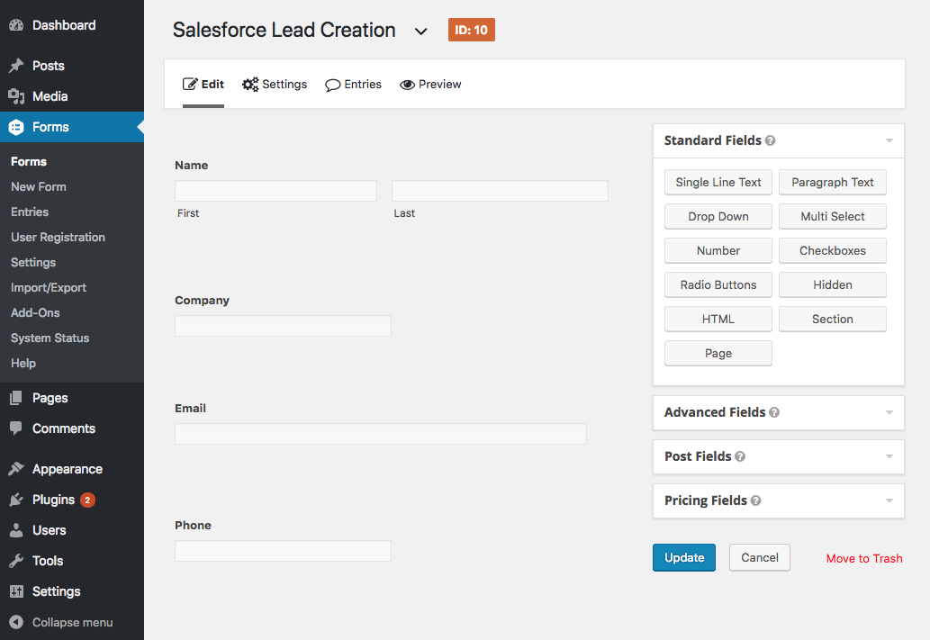 Capturing Salesforce Leads With Form Submission - Gravity Forms