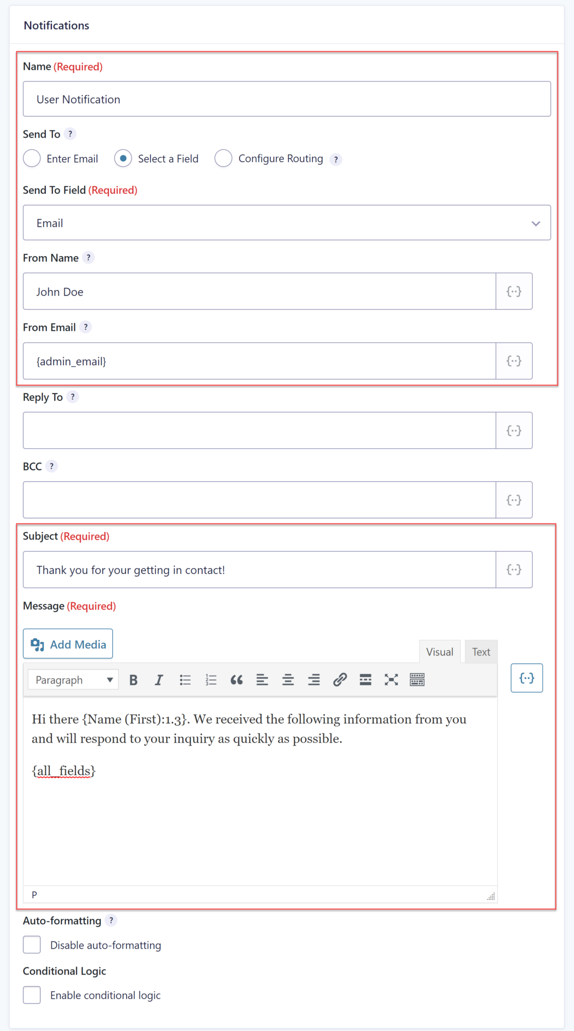 How to Configure Custom Notifications - Gravity Forms
