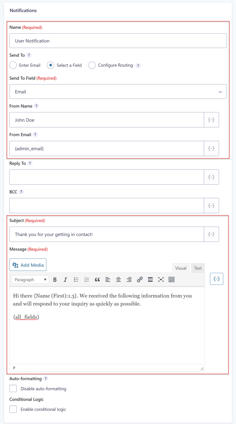 How to Configure Custom Notifications - Gravity Forms