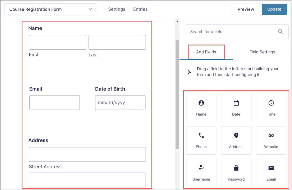 Creating a Course Registration Form