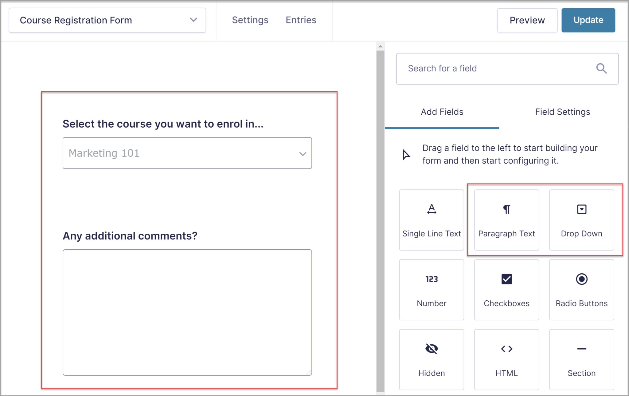 Creating a Course Registration Form
