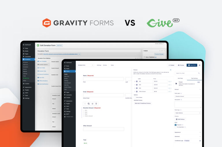 Gravity Forms vs GiveWP Comparison for WordPress Donations