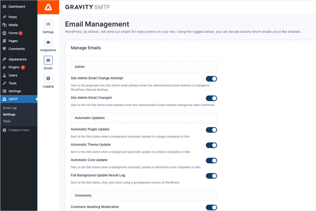 Gravity SMTP 1.3: Email Management - Gravity Forms